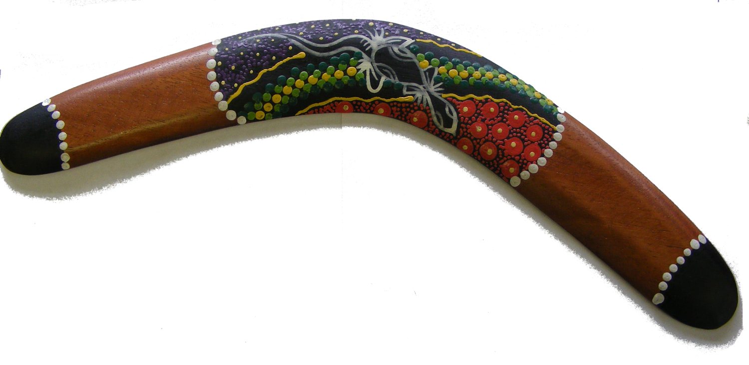 Decorative Aboriginal Style Dot Painted Wooden Boomerang - 40 cm - Fair ...